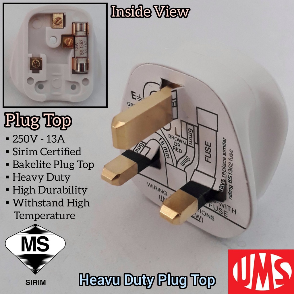 UMS Heavy Duty Bakelite Plug Top For Home Household Electrical ...