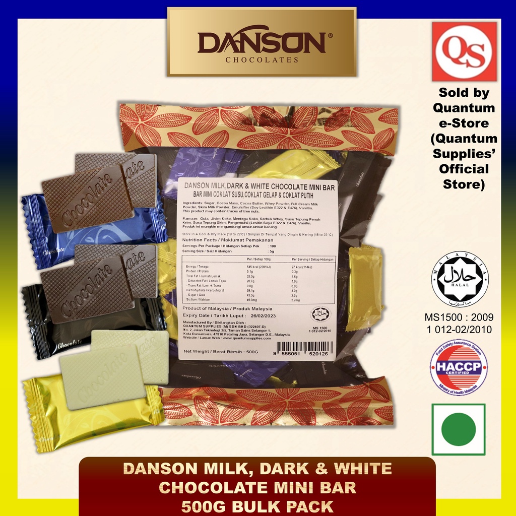 Danson Milk, Dark & White Chocolate Mini Bar 500g Bulk Pack | Shopee ...