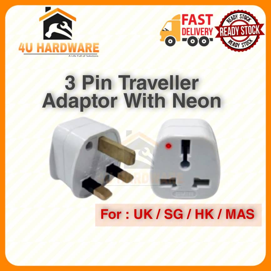 3 Pin Universal Adapter with Neon / Conversion Plug / Travellar Adaptor ...