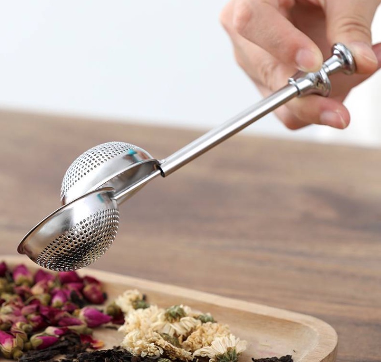 1pc Stainless Steel Snap Ball Tea Strainer Long Handle Mesh Loose Leaf ...