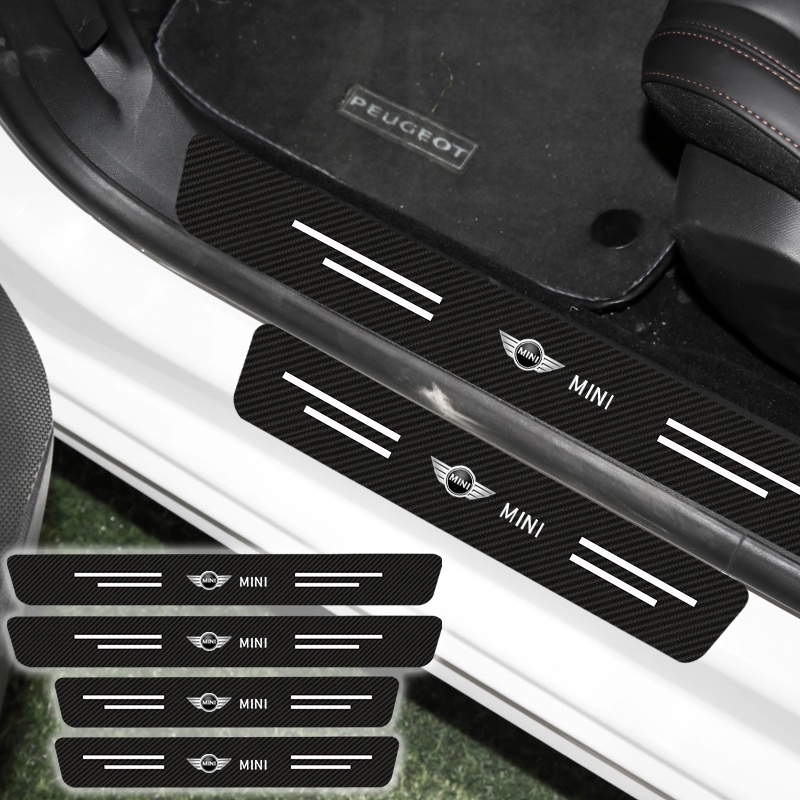 4pcs Carbon Fiber Leather Car Door Threshold Anti-scratch Stickers Car ...