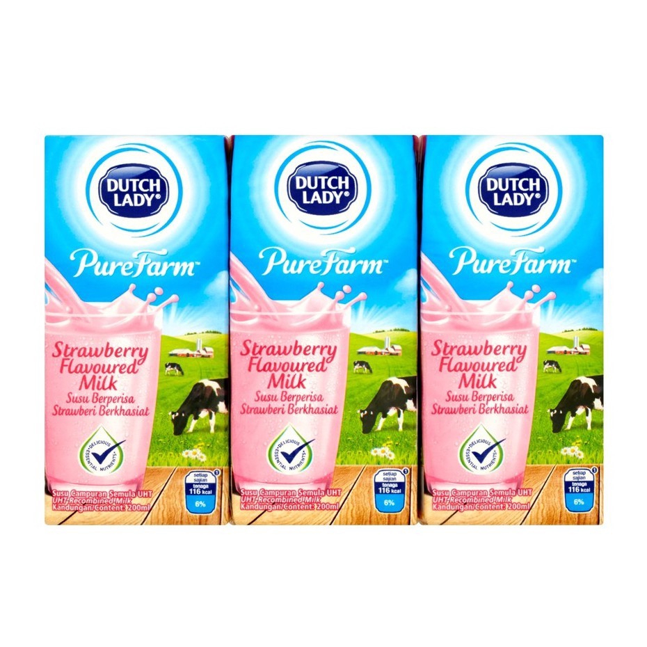 Dutch Lady Pure Farm Strawberry UHT Milk 200ml x 6 MD1 | Shopee Malaysia