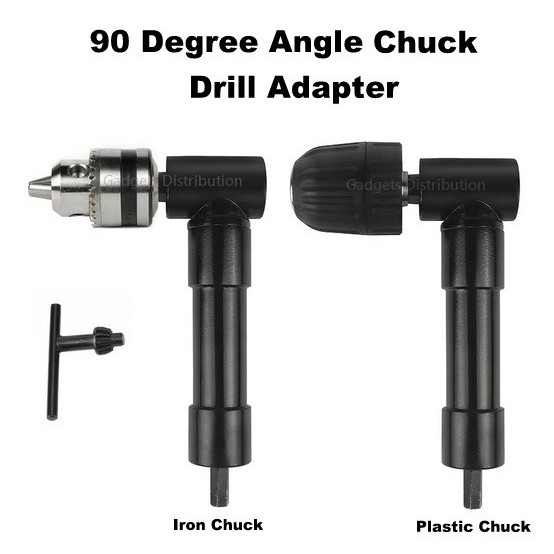 90 Degree Right Angle Chuck Drill Three-jaw Adapter Rotary Tool 8mm Hex ...