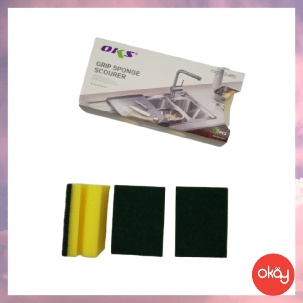 ( Ready Stock ) OKS Grip Sponge Scourer 3 pcs | Shopee Malaysia
