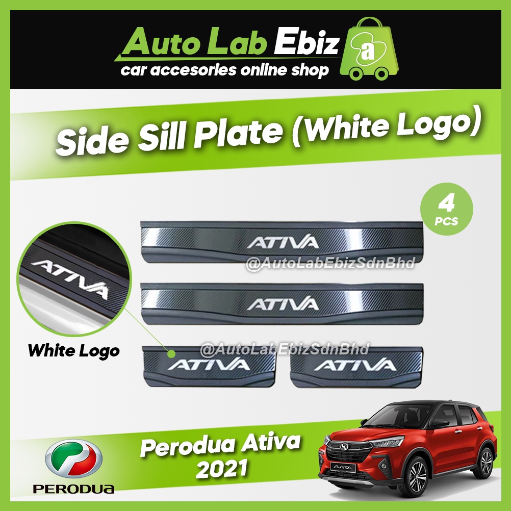 Perodua Ativa 2021 Side Sill Plate (Carbon Black with White Logo) (4pcs ...