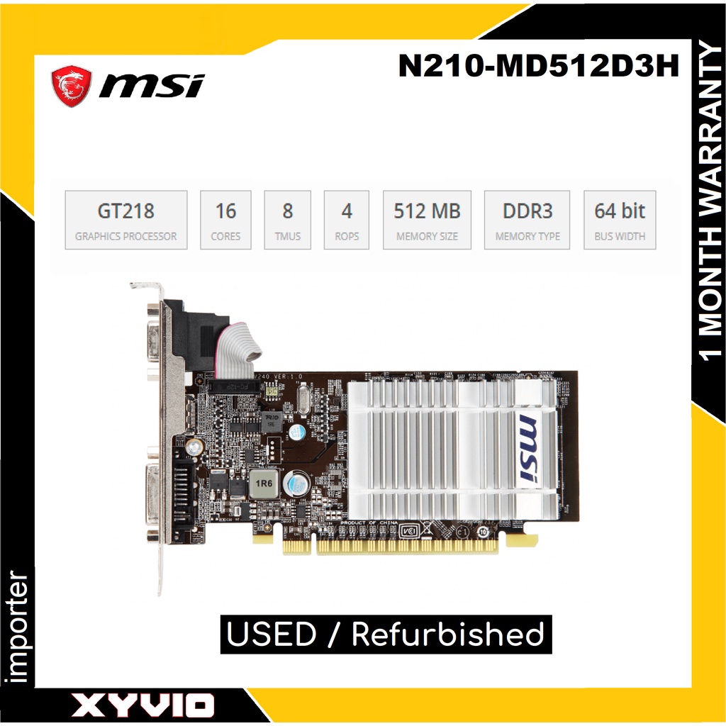 MSI MSI N210-MD512D3H0-LP NVIDIA GeForce GT 730 512MB GPU GRAPHICS CARD ...