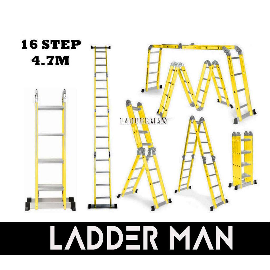 YELLOW M47 16 STEP 4.7M MULTIPURPOSE ALUMINIUM LADDER | Shopee Malaysia