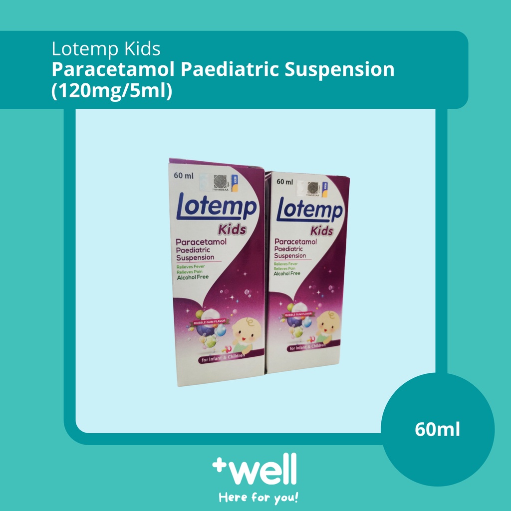 Lotemp Kids Paracetamol Paediatric Suspension 60ml (120mg/5ml) -For ...