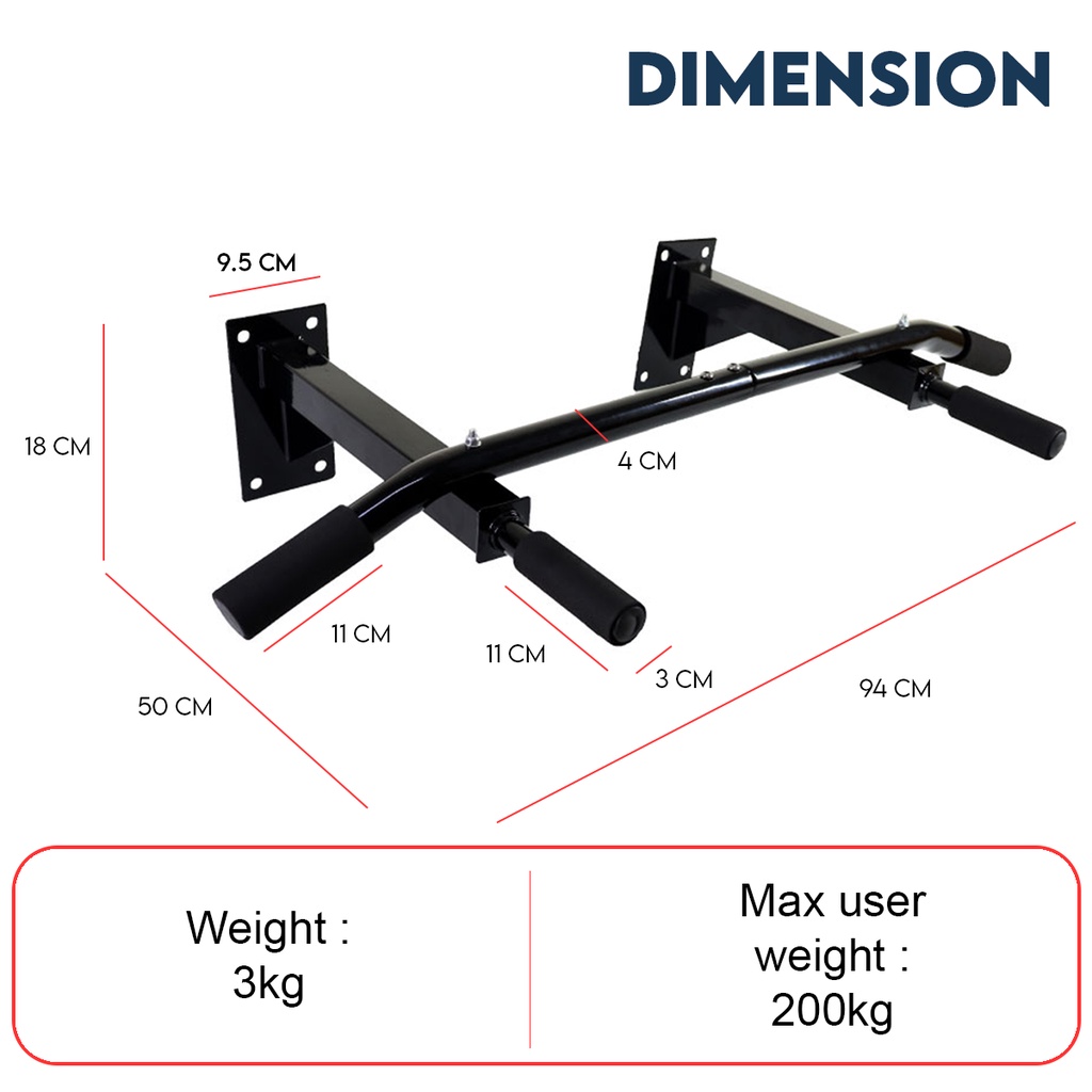 Vigor Fitness Wall Mounted Pull Up Bar Chin Up Bar / Bar Palang Tarik ...