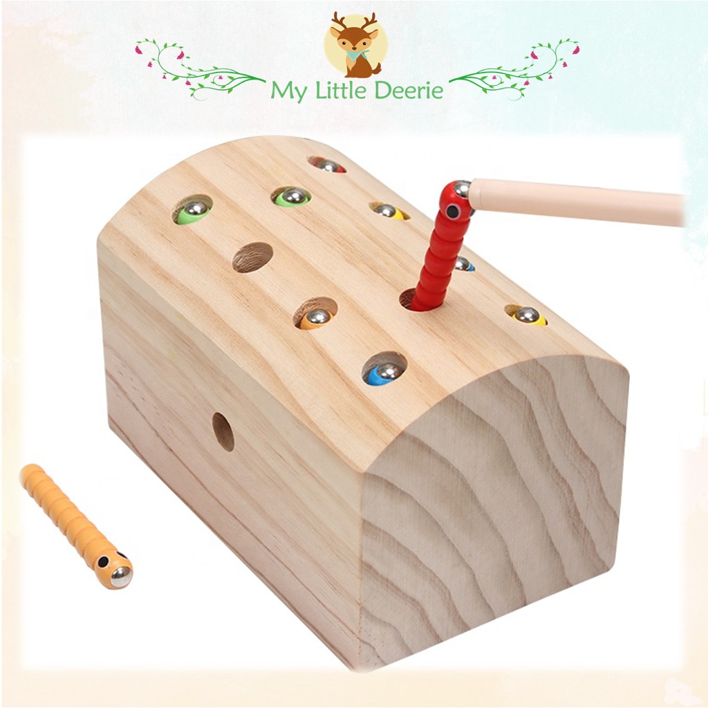 Wooden Magnetic Catch Bug Magnet Worm Montessori Fine Motor Educational ...