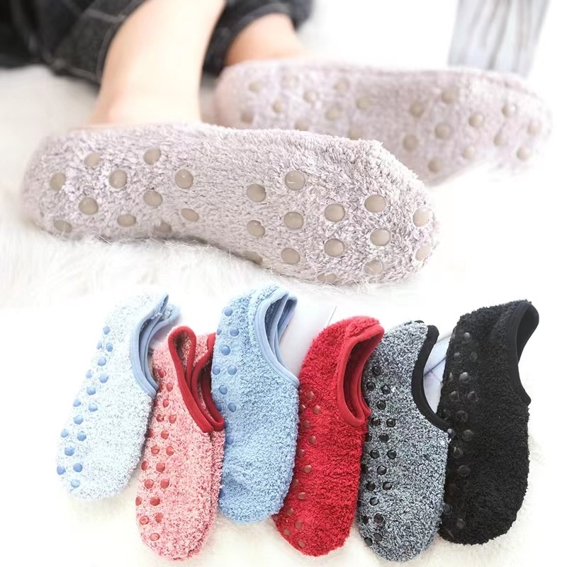 Women's Soft Slipper Socks with Grippers Thick Warm Cozy Home Socks Non ...