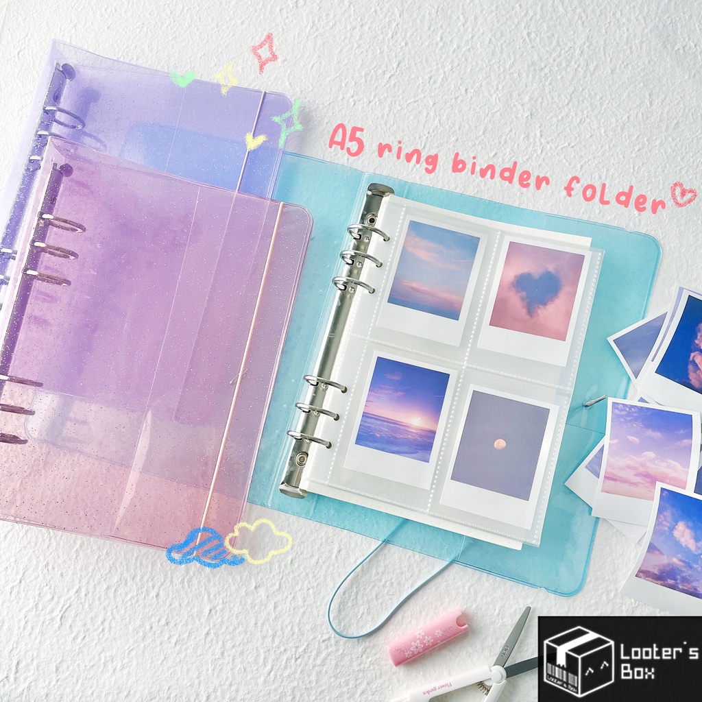 A5 Clear Glitter 6-Ring Binder Folder Cover for Notebook Photo Album ...