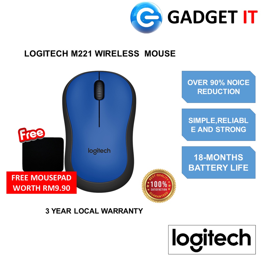 LOGITECH M221 SILENT WIRELESS MOUSE (CHARCOAL ,BLUE ,RED ,WHITE , ROSE ...