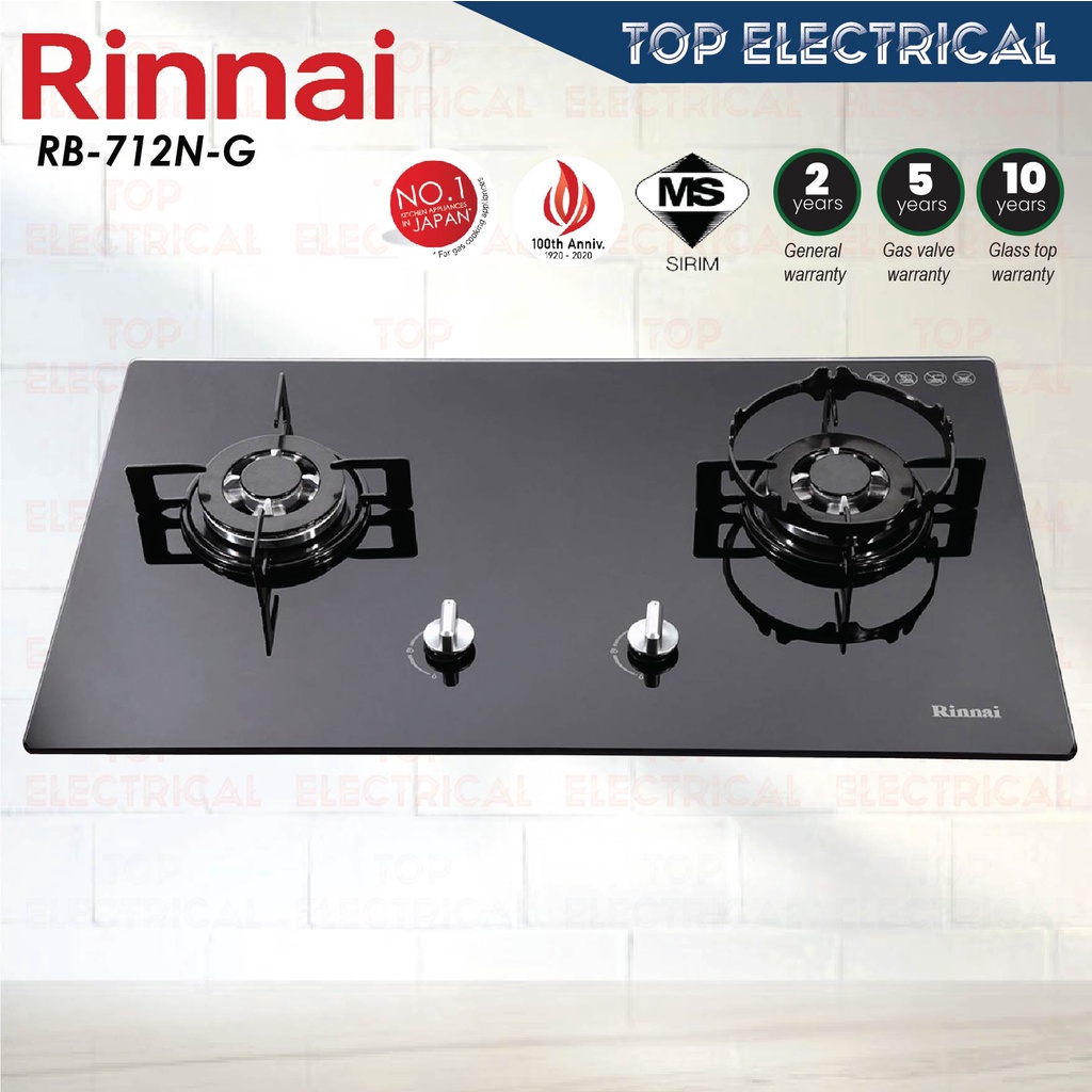RINNAI BUILT IN GAS HOB / TEMPERED GLASS / STAINLESS STEEL / RB-712N-G ...