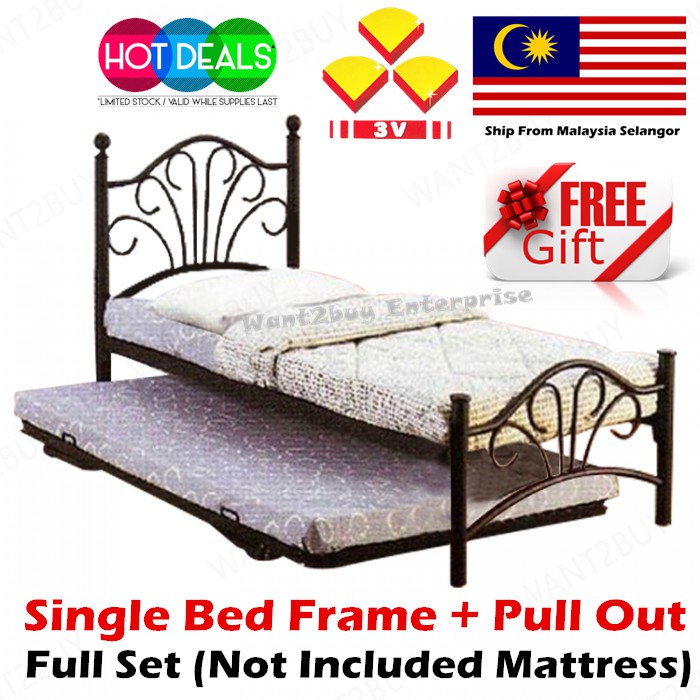 🇲🇾 🔥Hot Selling🔥 3V Single Metal Bed Frame + Pull Out Bed Frame Set ...