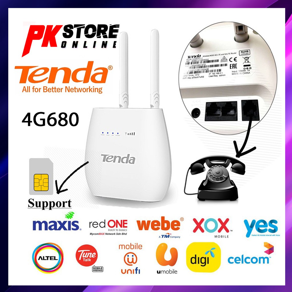 TENDA NEW 4G680 V2 4G LTE WIRELESS N300 WI-FI MODEM ROUTER SYPPORT ...