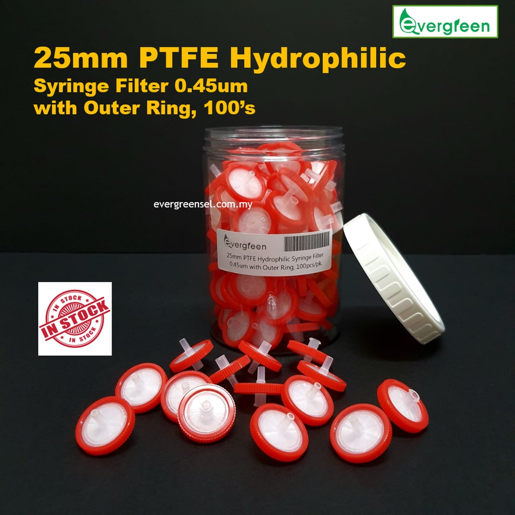 ( LOCAL READY STOCK ) 25mm PTFE Hydrophilic Syringe Filter 0.45um with Outer Ring, 100’s ...