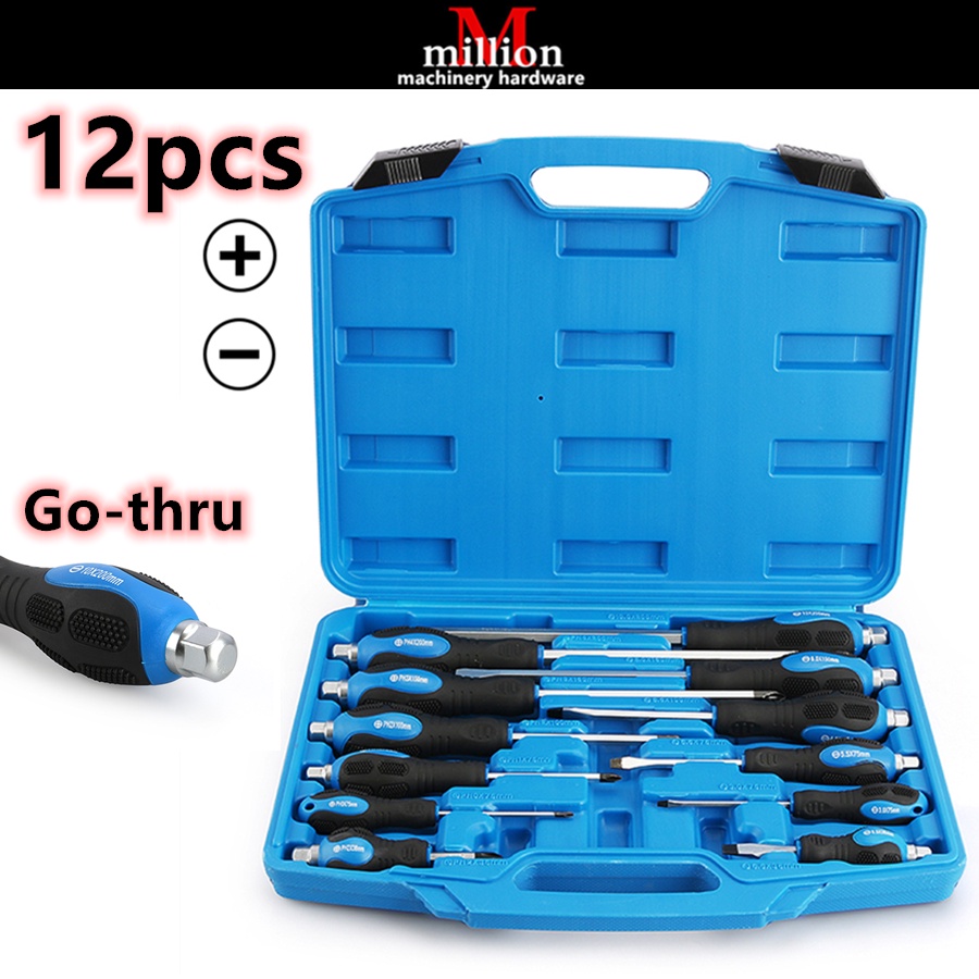 Heavy Duty 12pcs Mechanics Slotted Crossed Screwdriver Set with Go-Thru ...