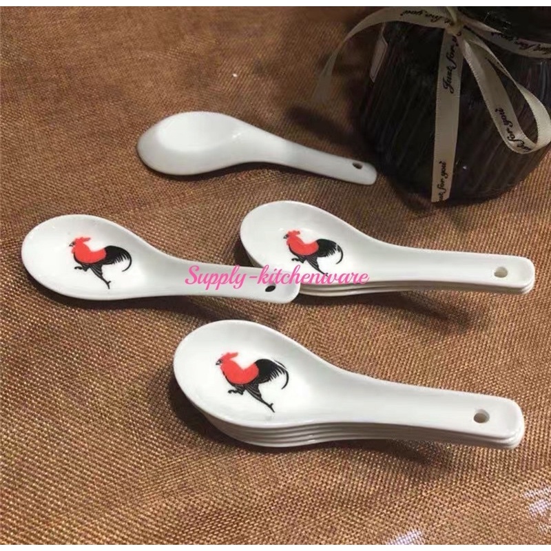 (6pcs) Ceramic Rooster Soup Spoon Dessert Spoon | Shopee Malaysia