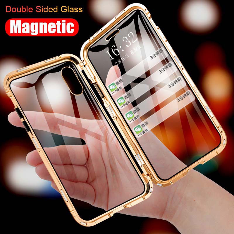 iPhone XR X XS XSMax 11 11Pro Max 7 7Plus Double Sided Tempered Glass 360 Full Metal Magnetic ...
