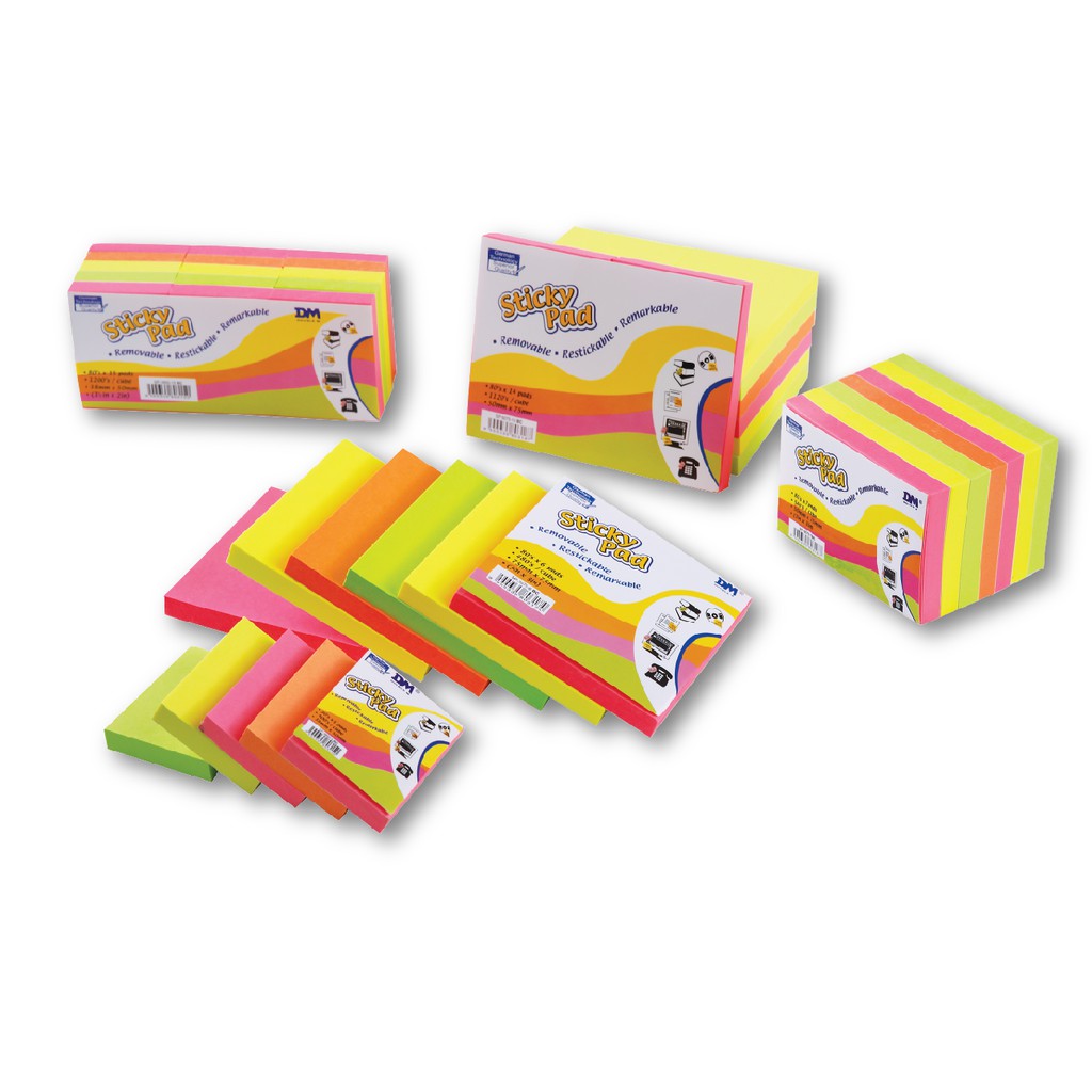Double M Sticky Note Pad 1.5x2 / 2x3 / 3x3 Post It Note [Neon Colour ...
