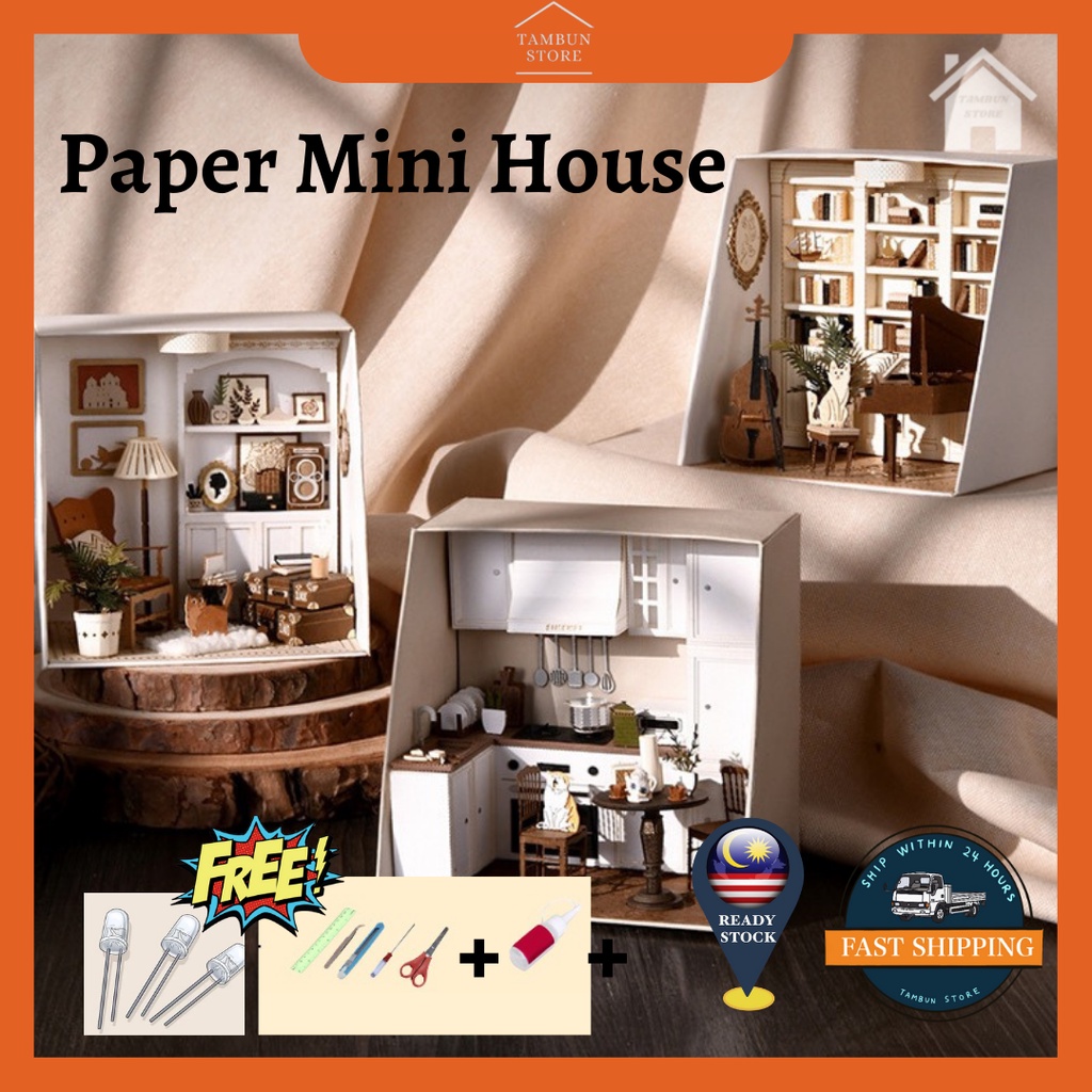 [Paper Mini Life] Cute DIY Dollhouse Miniature House with Cover Mini ...