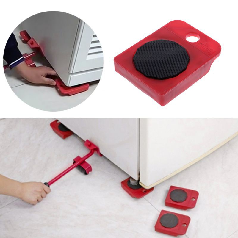 Furniture Moving Transport Tool Set 4 Mover Roller+1 Wheel Bar Heavy ...