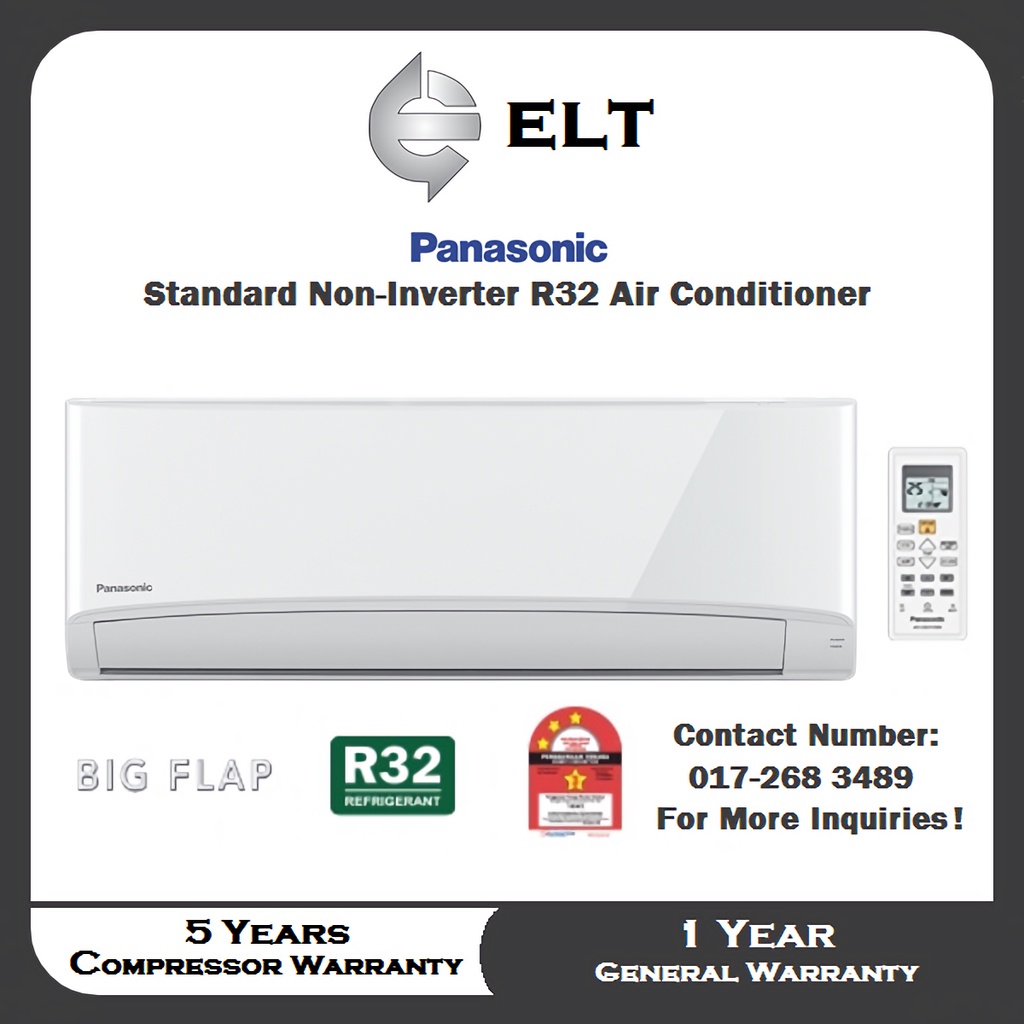 【Panasonic】Standard Non-Inverter R32 Air Conditioner Air Cond | Shopee ...