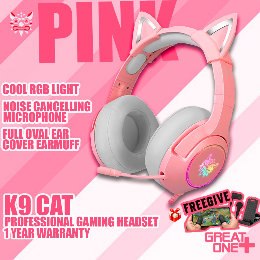 ONIKUMA K9 PINK Cat Ear Cutie Gaming Headphones Deep Bass Stereo ...