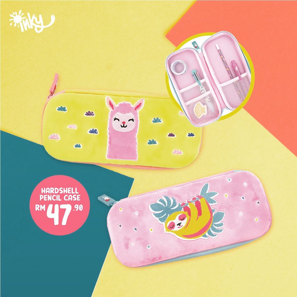 Inky Hardshell Pencil Case Sloth Pink Yellow Kids Pencil Case Hard ...