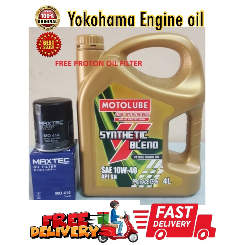 MOTOLUBE Semi-Synthetic Petrol Engine Oil SAE 10W-40 API SN FREE PROTON OIL FILTER | Shopee Malaysia