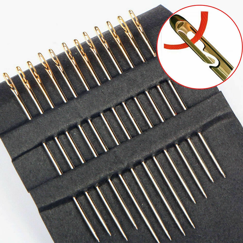 12Pcs Thick Big Eye Sewing Self-Threading Needles Set Embroidery Hand ...