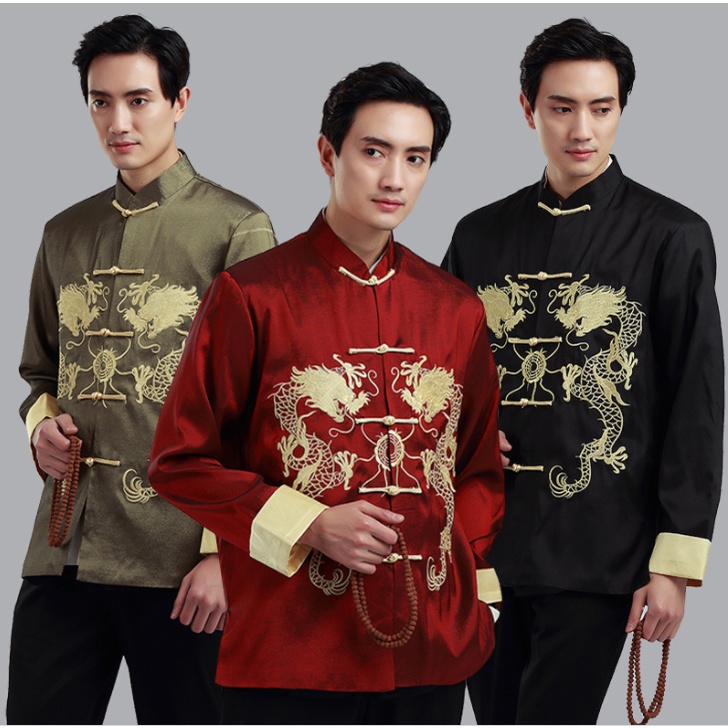 Men's embroidered dragon Tang suit Traditional Chinese Hanfu Tops ...