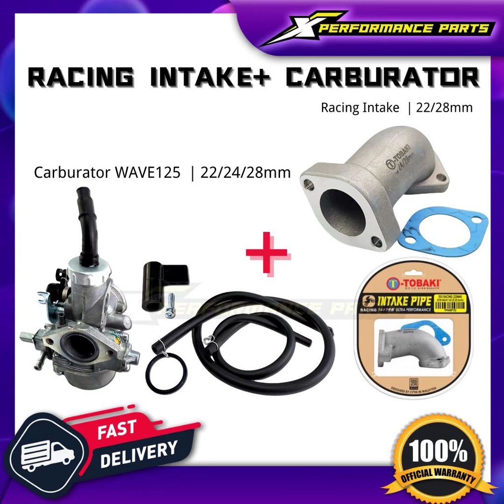 TOBAKI Racing Intake Pipe 24/28MM + Carburator WAVE125 22MM ｜ 24MM ...