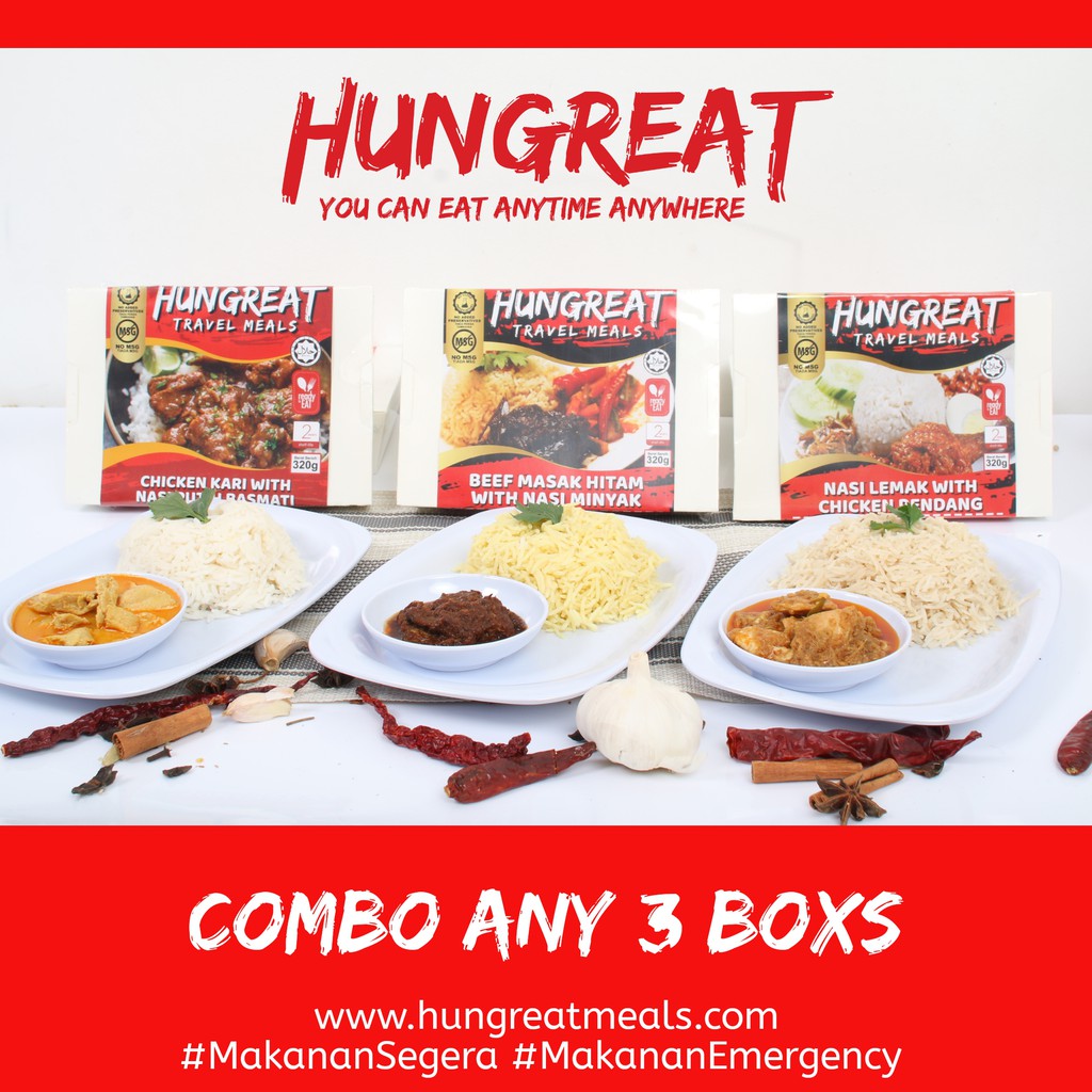 COMBO 3X NASI LAUK HUNGREAT MEALS PREMIUM INSTANT FOOD INSTANT MEALS ...