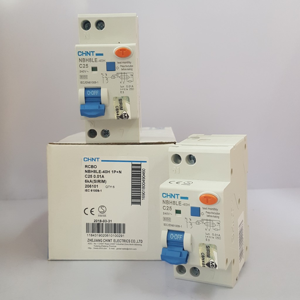 CHINT RCBO RCCB 10mA 1P+N NBH for water heater protect earth leakage ...