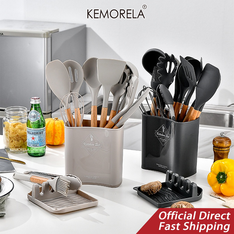 KEMORELA Silicone Kitchen Utensils Set Kitchen Utensils Heat Resistant Kitchen Non-Stick ...