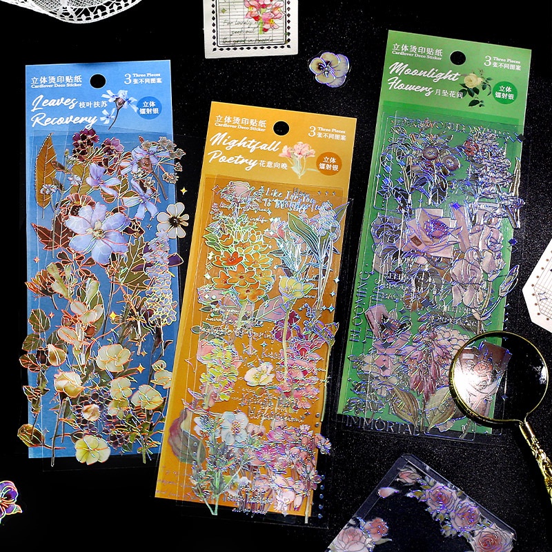 3 Sheets Vintage Flower Sticker Set Foil Gold Sliver Journaling ...