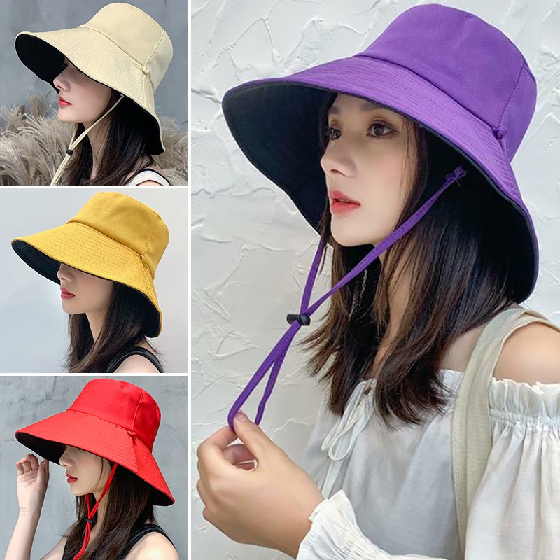 Women Sun Hat Fashionable Super Wide Brim Fold Bucket Cap Fedoras Beach ...