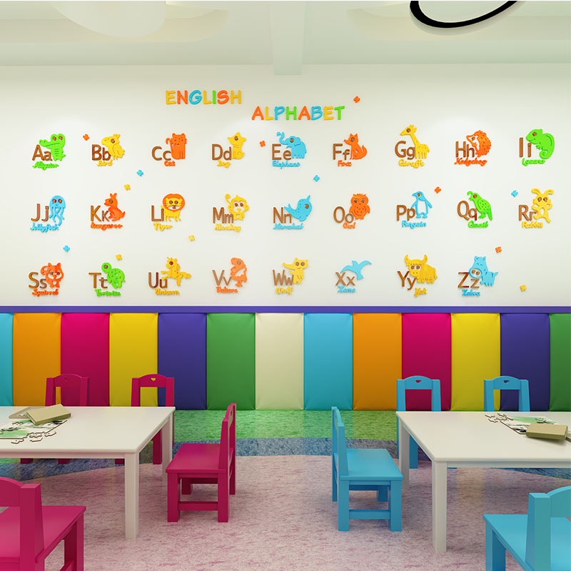 Cartoon animal stickers English ABC early education 3D acrylic wall ...