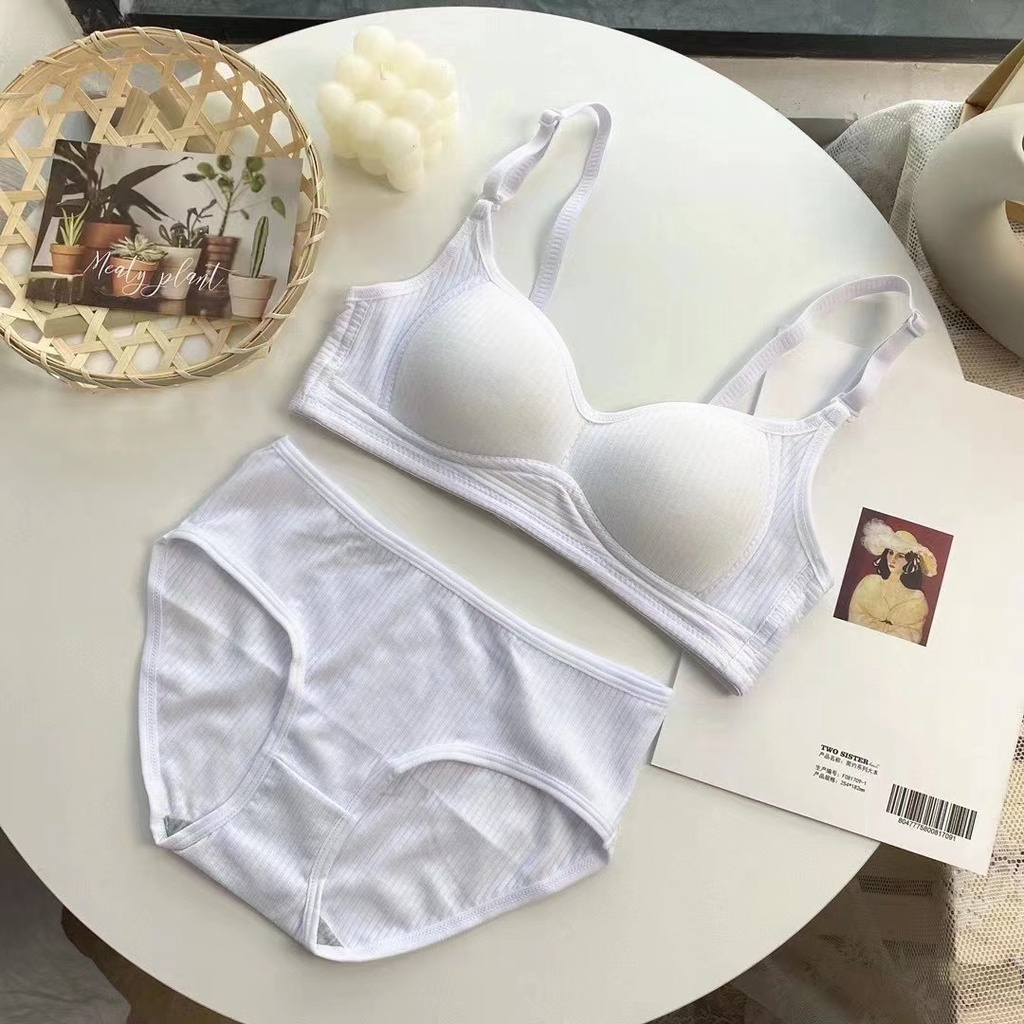 👙Bra set👙no wire student Thin girl bra anti-sagging small chest cotton ...