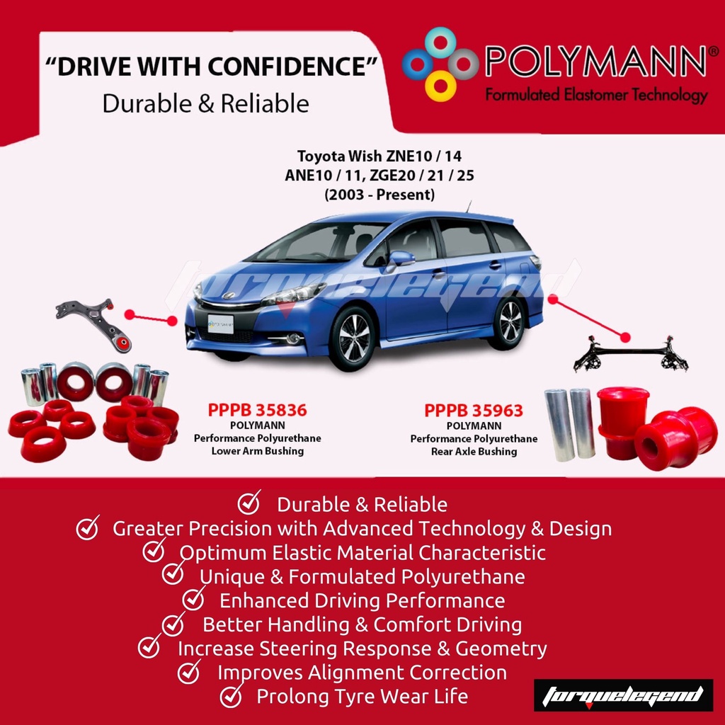 Polymann Toyota Wish ZNE10/ZGE20 Performance Lower Arm PU/Rear axle ...