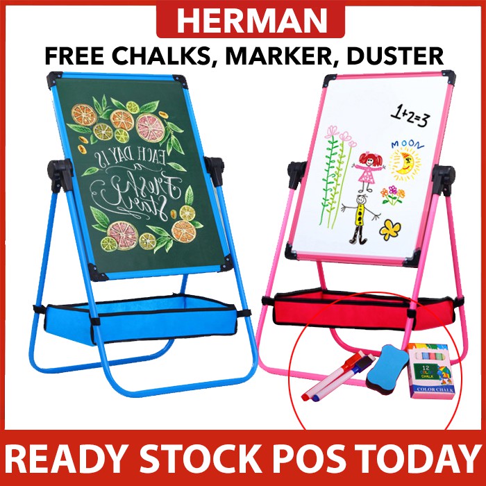 Kids Drawing Board Whiteboard & Blackboard Double Sided Stand 2 in 1 ...