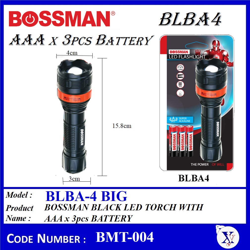 BMT-004 ( BLBA4 ) BOSSMAN LED TORCH LIGHT ~ BIG ALUMINIUN COVER BLBA-4 ...
