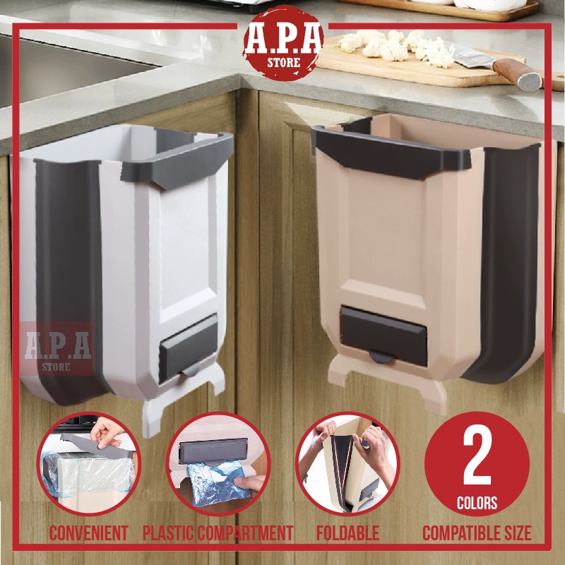 APA Foldable Dustbin Folding Waste Bin Kitchen Hanging Trash Garbage ...