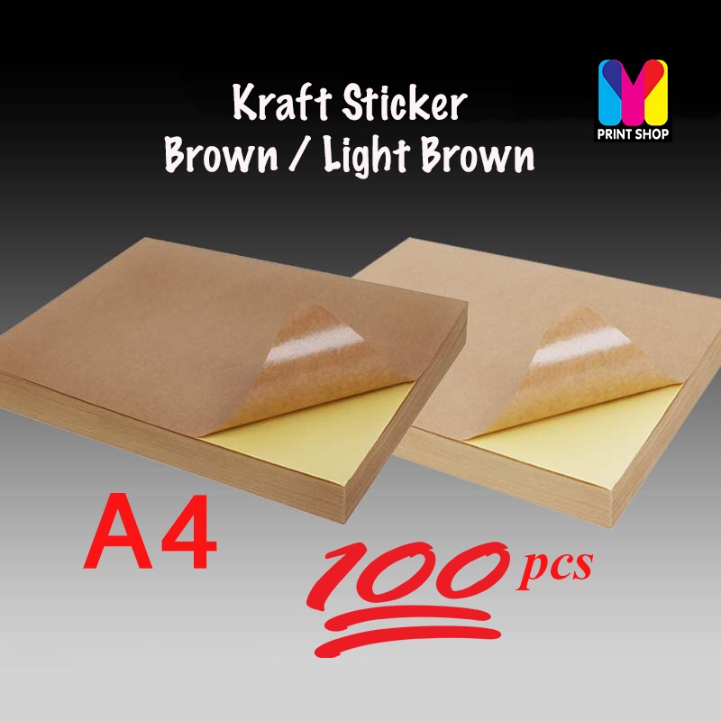 A4 PRINTABLE BROWN KRAFT STICKER 100 SHEETS / A4 KERTAS PELEKAT COKLAT ...
