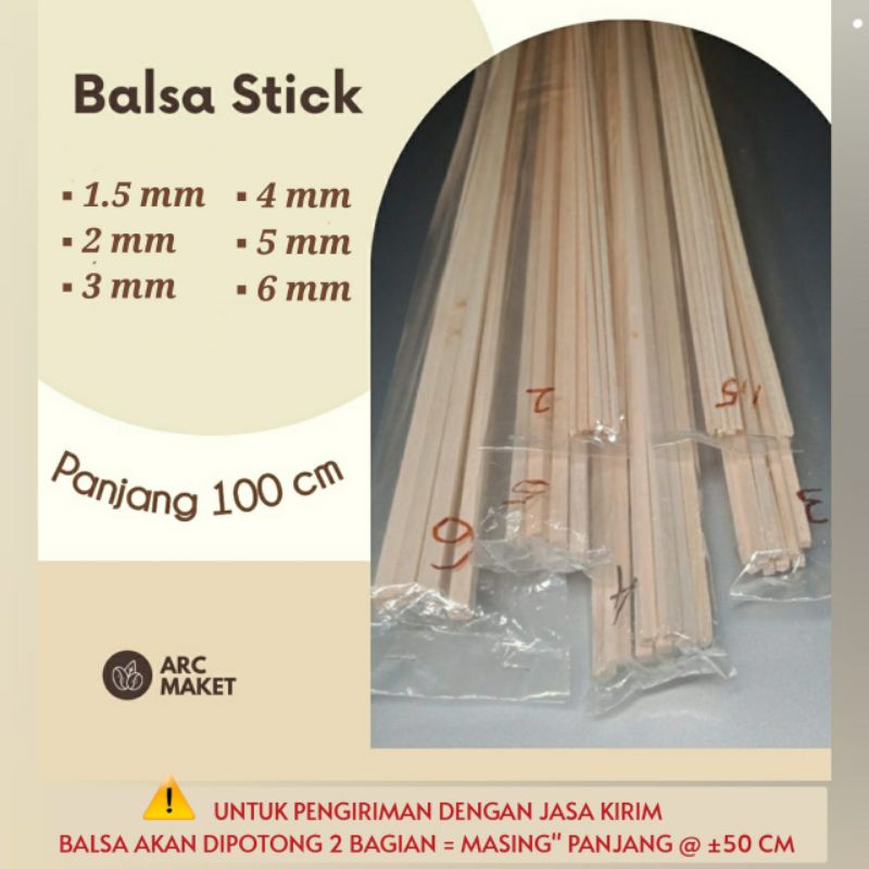 WOOD BALSA STICK 1.5 MM, 2 MM, 3 MM, 4 MM, 5 MM, 6 MM, 8 MM, AND 10 MM ...