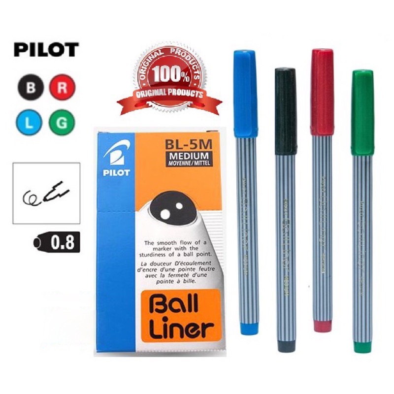 Pilot Ball Liner Signature Pen -Medium BL-5m 0.8mm Black/Blue/Red/Green ...