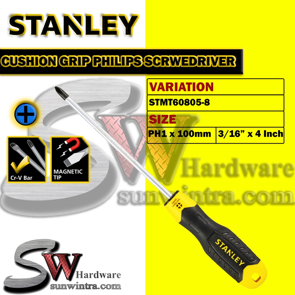 Stanley Cushion Grip 2 Philips/Slotted Screwdriver PH1/5mm x 100mm ...