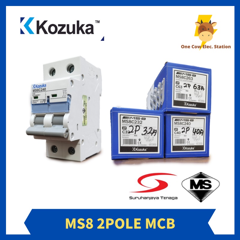 Kozuka #MS8 2Pole (32A/40A/63A) 6KA #MCB #JKR SIRIM APPROVAL | Shopee Malaysia